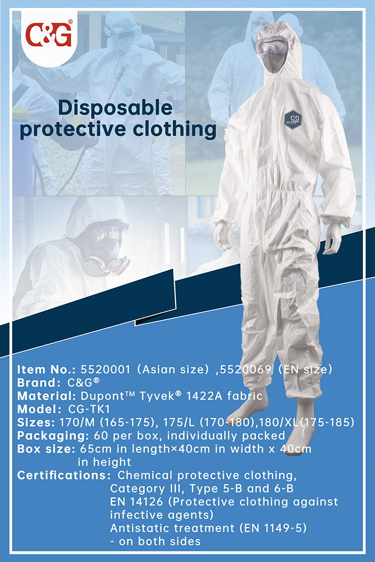 CG-TK1 Disposable Protective Clothing made with Dupont™ Tyvek® 1422A ...