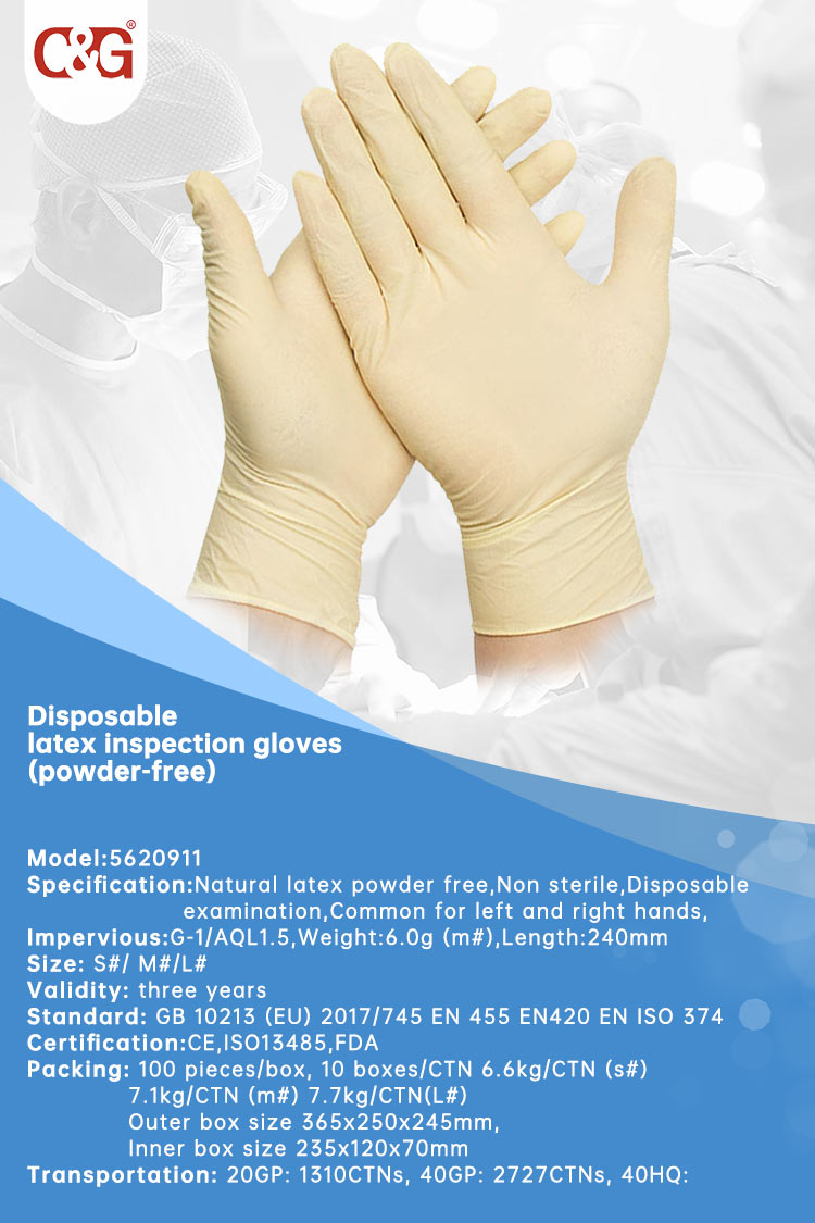 Disposable latex inspection gloves (powder-free) -C&G Safety